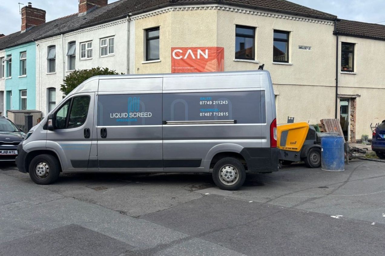 Liquid Screed Specialists: out in Cardiff bright and early.